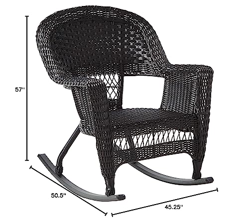 Jeco 3 Piece Rocker Wicker Chair Set, Black