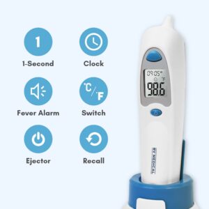 BV Medical Instant Fast Ear Thermometer for Adults, Kids, Toddlers, and Babies with 25 Probe Covers, Stand, and Cover for Clinic or Home