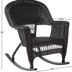 Jeco 3 Piece Rocker Wicker Chair Set, Black