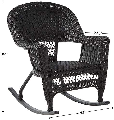 Jeco 3 Piece Rocker Wicker Chair Set, Black