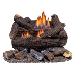 duluth forge dls-18t-2 dual fuel ventless fireplace logs set with thermostat, use with natural gas or liquid propane, 30000 btu, heats up to 1000 sq. ft, stacked red oak, 18 inches