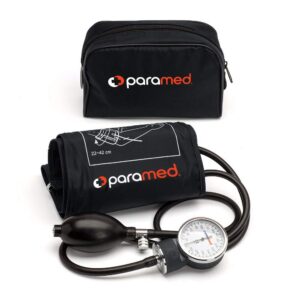 paramed aneroid sphygmomanometer – manual blood pressure cuff with universal cuff 8.7-16.5" and d-ring – carrying case in the kit – black – stethoscope not included