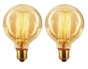 ctkcom edison vintage filament g95 40w light bulbs globe round (2 pack)- g95 e26/e27 antique incandescent bulb equivalent warm white lamps squirrel cage filament for loft coffee bar restaurant kitchen