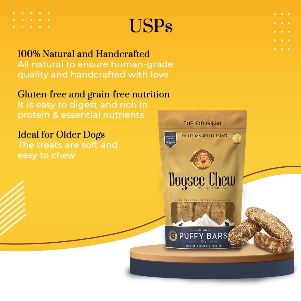 DOGSEE CHEW Puffy Bars | 100% Natural Himalayan Yak Chews | Helps Fight Plaque and Tartar | Maintains a Healthy Coat and Shiny Fur | Ideal for Dogs of All Ages and Breed - 0.15 lb