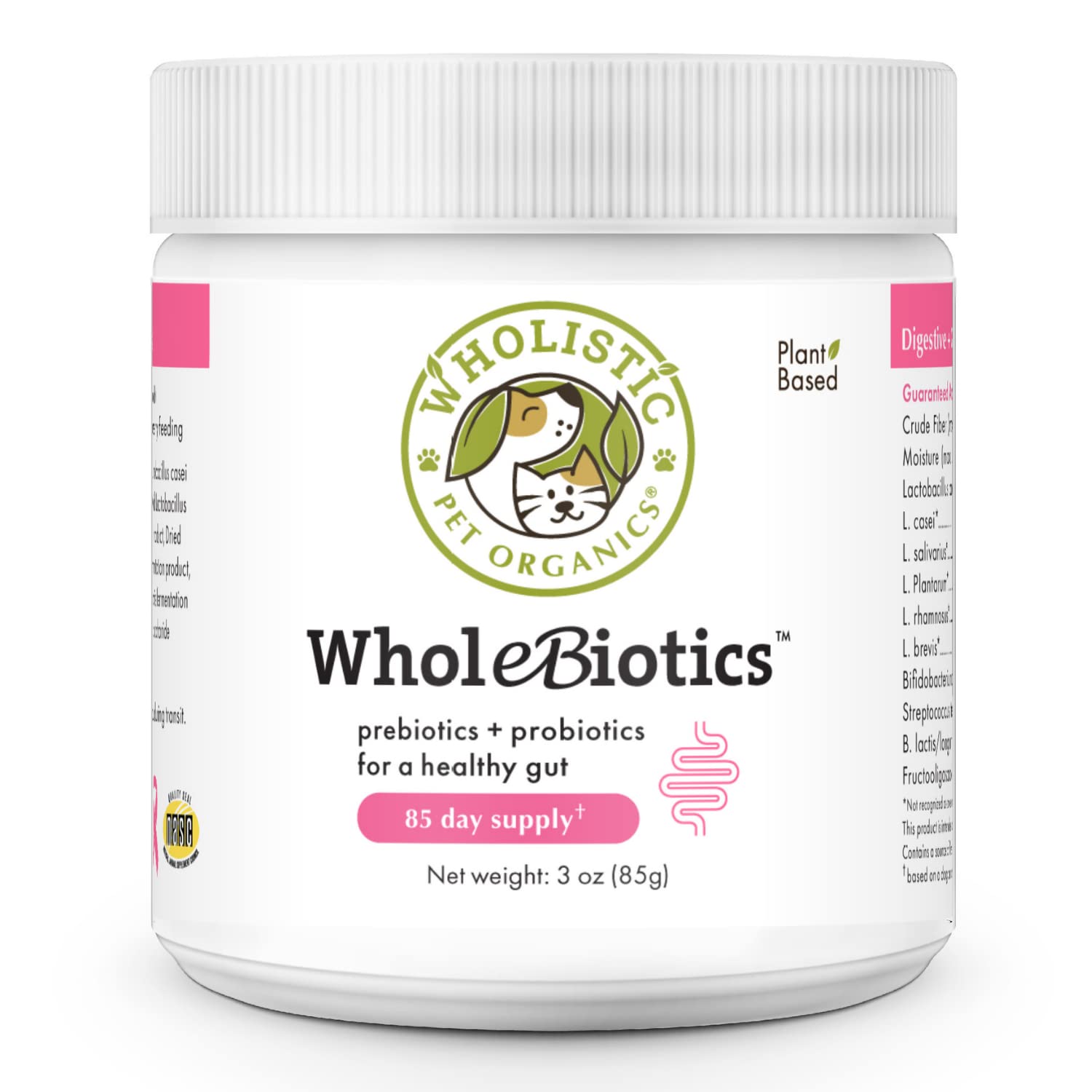 Wholistic Pet Organics: Organic Dog Probiotics and Digestive Enzymes Powder WholeBiotics Supplement, Dog Digestive Support, Improves Gut Health Good Bacteria for Dogs and Cats