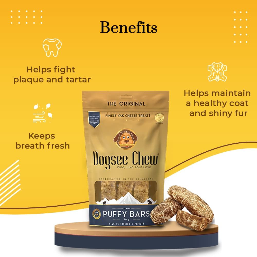 DOGSEE CHEW Puffy Bars | 100% Natural Himalayan Yak Chews | Helps Fight Plaque and Tartar | Maintains a Healthy Coat and Shiny Fur | Ideal for Dogs of All Ages and Breed - 0.15 lb