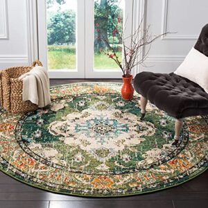 safavieh monaco collection area rug - 6'7" round, forest green & light blue, medallion distressed design, non-shedding & easy care, ideal for high traffic areas in living room, bedroom (mnc243f)