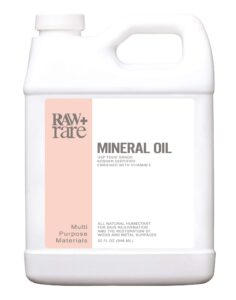 raw plus rare vegan food grade mineral oil, safe for wood cutting board, butcher block, bamboo cutting board, and knife blade oil, cast iron tools conditioner 32 oz