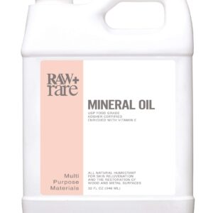 Raw Plus Rare Vegan Food Grade Mineral Oil, Safe for Wood Cutting Board, Butcher Block, Bamboo Cutting Board, and Knife Blade Oil, Cast Iron Tools Conditioner 32 oz