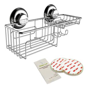 gecko-loc large combo suction cup wall mount bathroom shower caddy - shampoo storage basket shelf organizer caddie bath shelves - silver