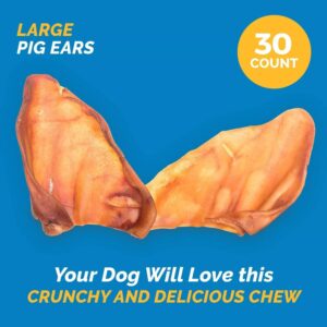 123 Treats Pig Ears for Dogs – 100% Natural Long Lasting Pork Dog Chews with Delicious Dog Chew Treat, Ideal for All Chewers, Healthy Large Pig Ears (One Pack of 30)