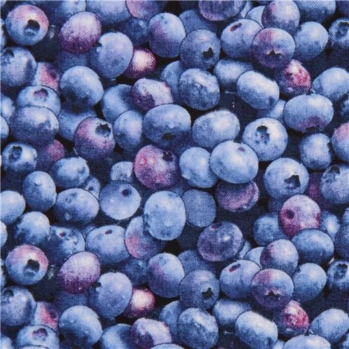 cotton fabric with packed blue and purple blueberries (per 0.5 yard unit)