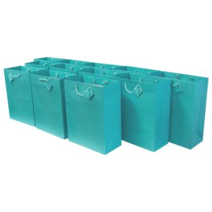 occasionall 7.5x9x3.5 12 piece medium turquoise gift bags with handles, solid gift wrap bags for birthdays, party favors, christmas, easter