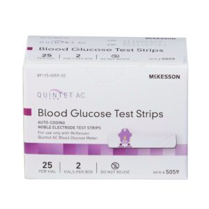 McKesson QUINTET AC Blood Glucose Test Strips - Auto Coding, Noble Electrode Strips, for Self-Testing and Point-of-Care Testing of Whole Blood Glucose, 50 Strips, 1 Pack