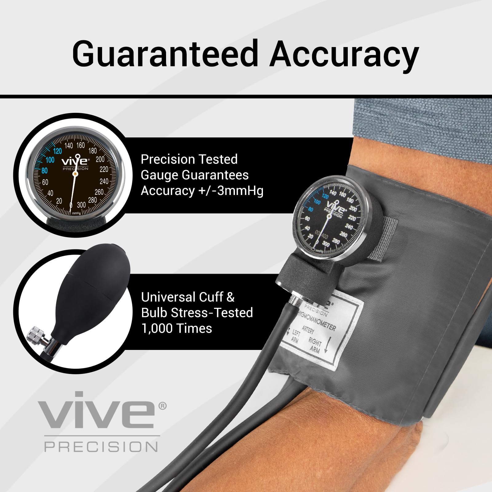 Vive Precision Manual Blood Pressure Cuff - Aneroid Sphygmomanometer with Case - BP Kit Monitor for Adults, Nurses - One Hand, One Tube Upper Arm Cuff Machine - BPM Meter Device for Professionals