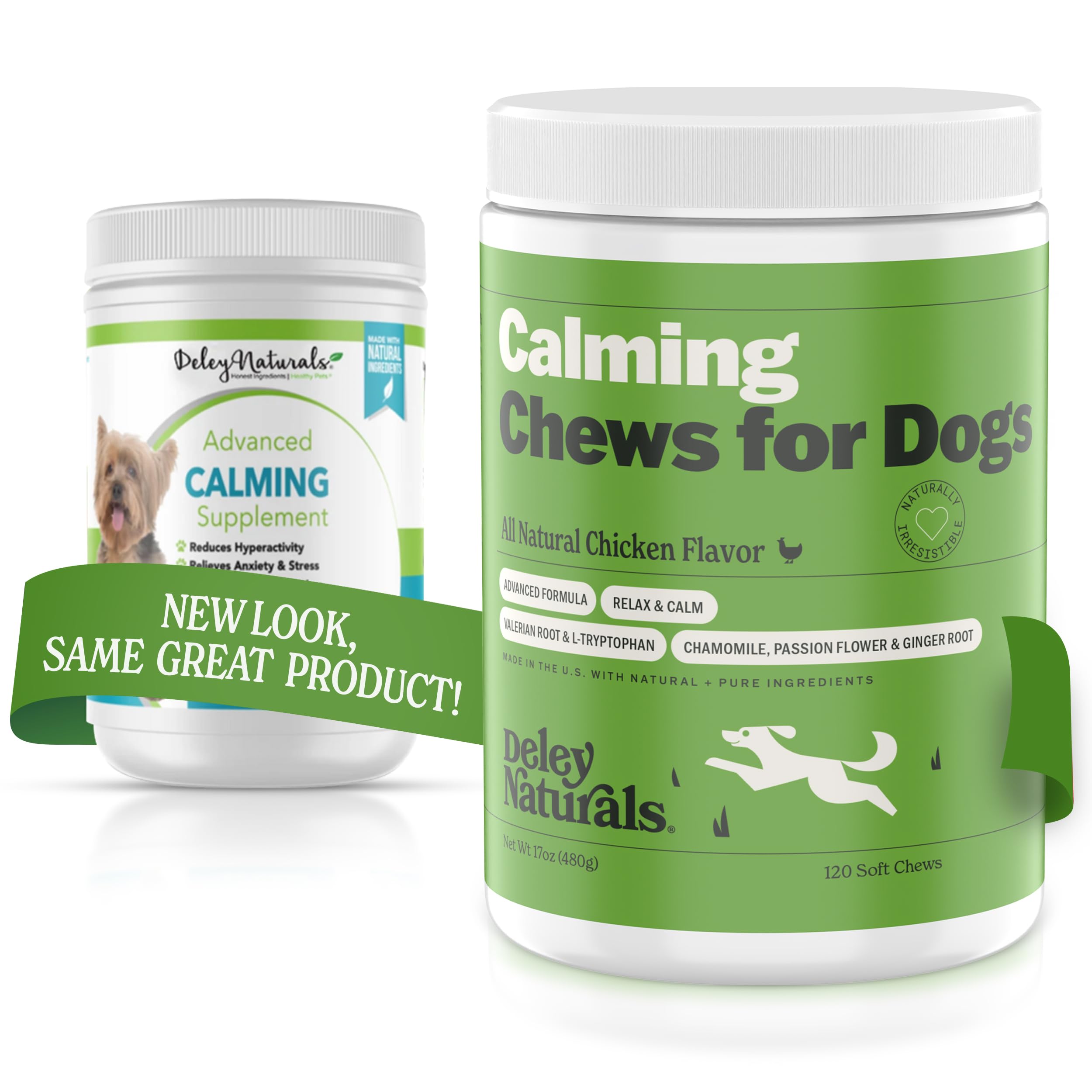 Deley Naturals Dog Calming Chews - Calming Chews for Dogs to Help Stress & Travel Sickness - Dog Calming Treats with Chamomile, Valerian Root and L-Tryptophan - 120 Calming Dog Treats Made in The USA