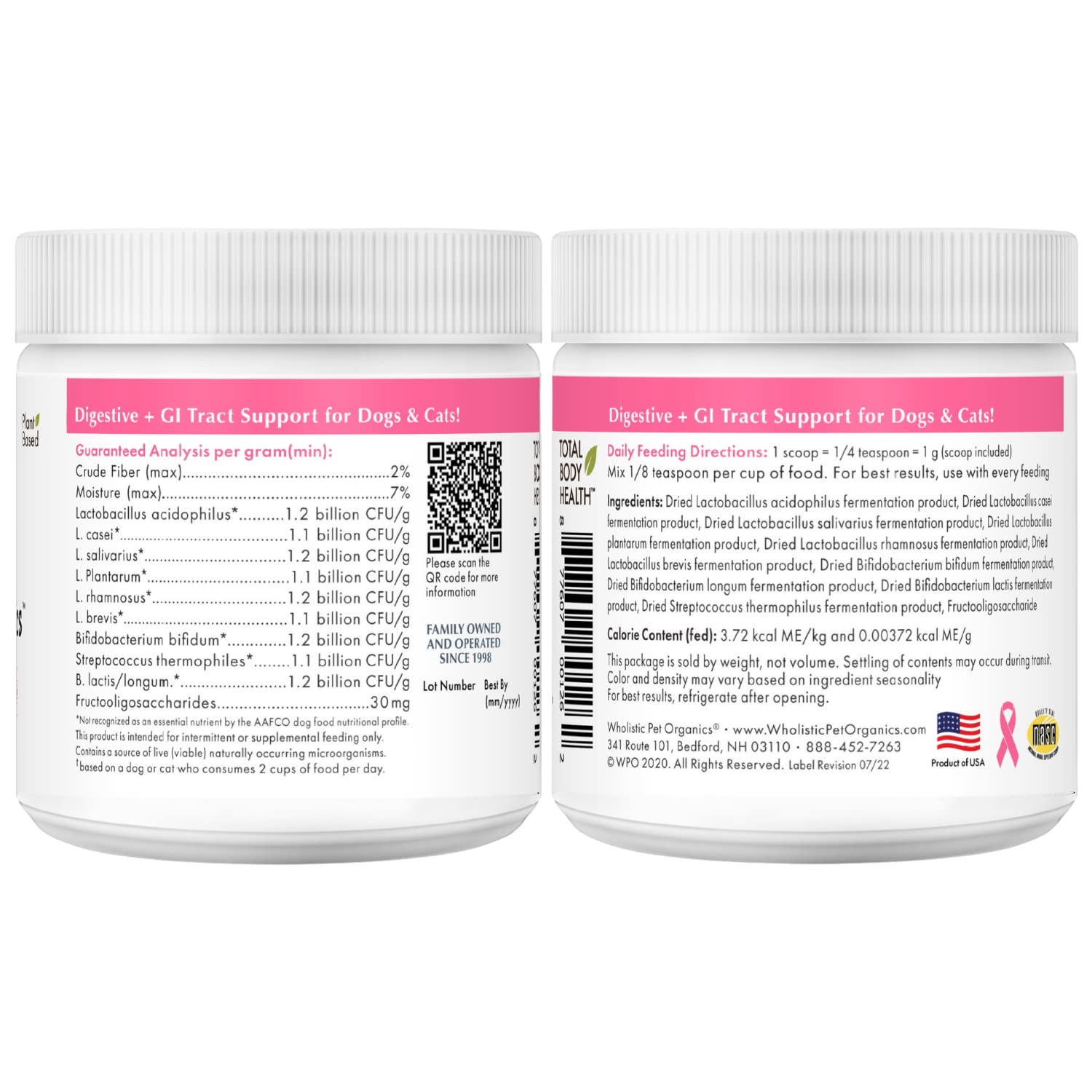 Wholistic Pet Organics: Organic Dog Probiotics and Digestive Enzymes Powder WholeBiotics Supplement, Dog Digestive Support, Improves Gut Health Good Bacteria for Dogs and Cats