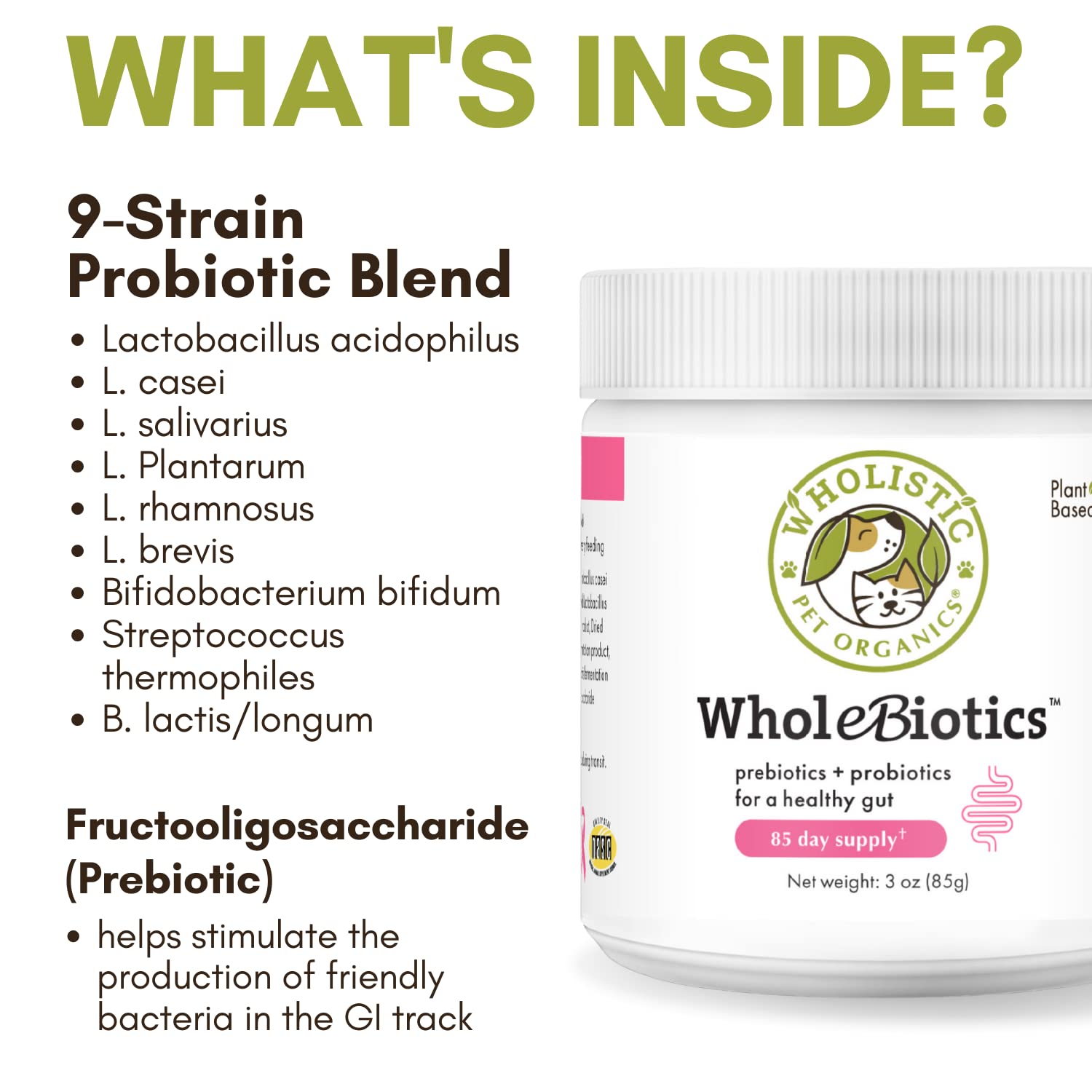 Wholistic Pet Organics: Organic Dog Probiotics and Digestive Enzymes Powder WholeBiotics Supplement, Dog Digestive Support, Improves Gut Health Good Bacteria for Dogs and Cats