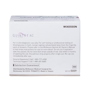 McKesson QUINTET AC Blood Glucose Test Strips - Auto Coding, Noble Electrode Strips, for Self-Testing and Point-of-Care Testing of Whole Blood Glucose, 50 Strips, 1 Pack