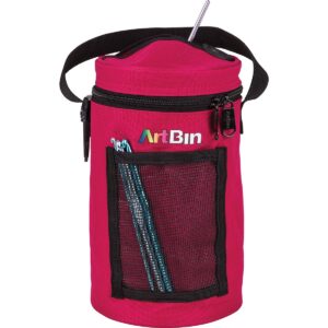 artbin 6831ag mini yarn drum, portable knitting & crochet storage, [1] poly canvas tote bag, raspberry