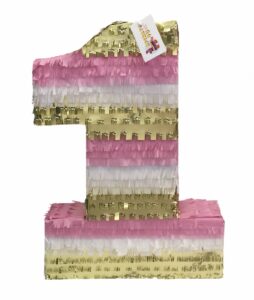 apinata4u 20" tall number one pinata tall light pink white & gold first birthday princess themed