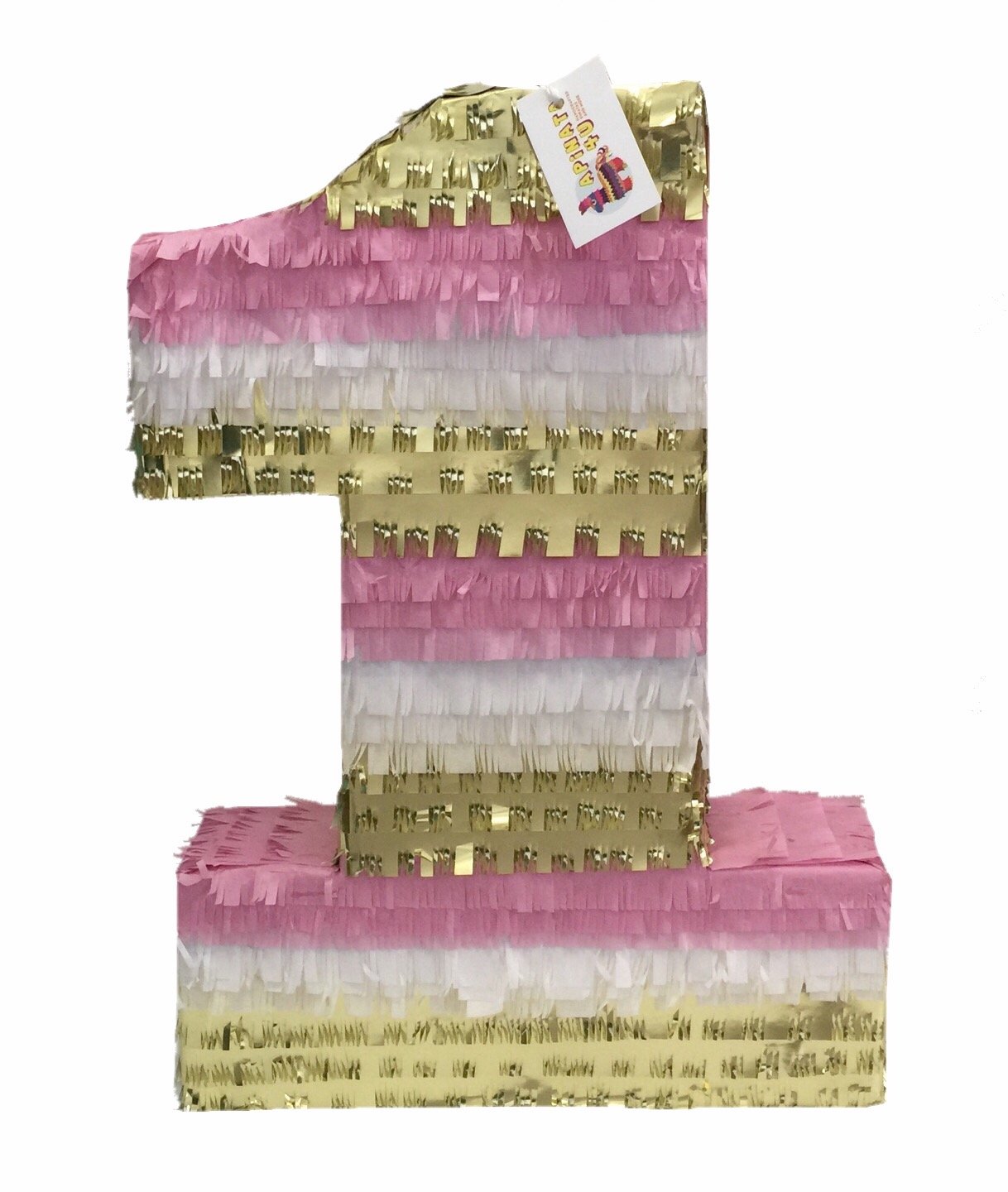 APINATA4U 20" Tall Number One Pinata Tall Light Pink White & Gold First Birthday Princess Themed