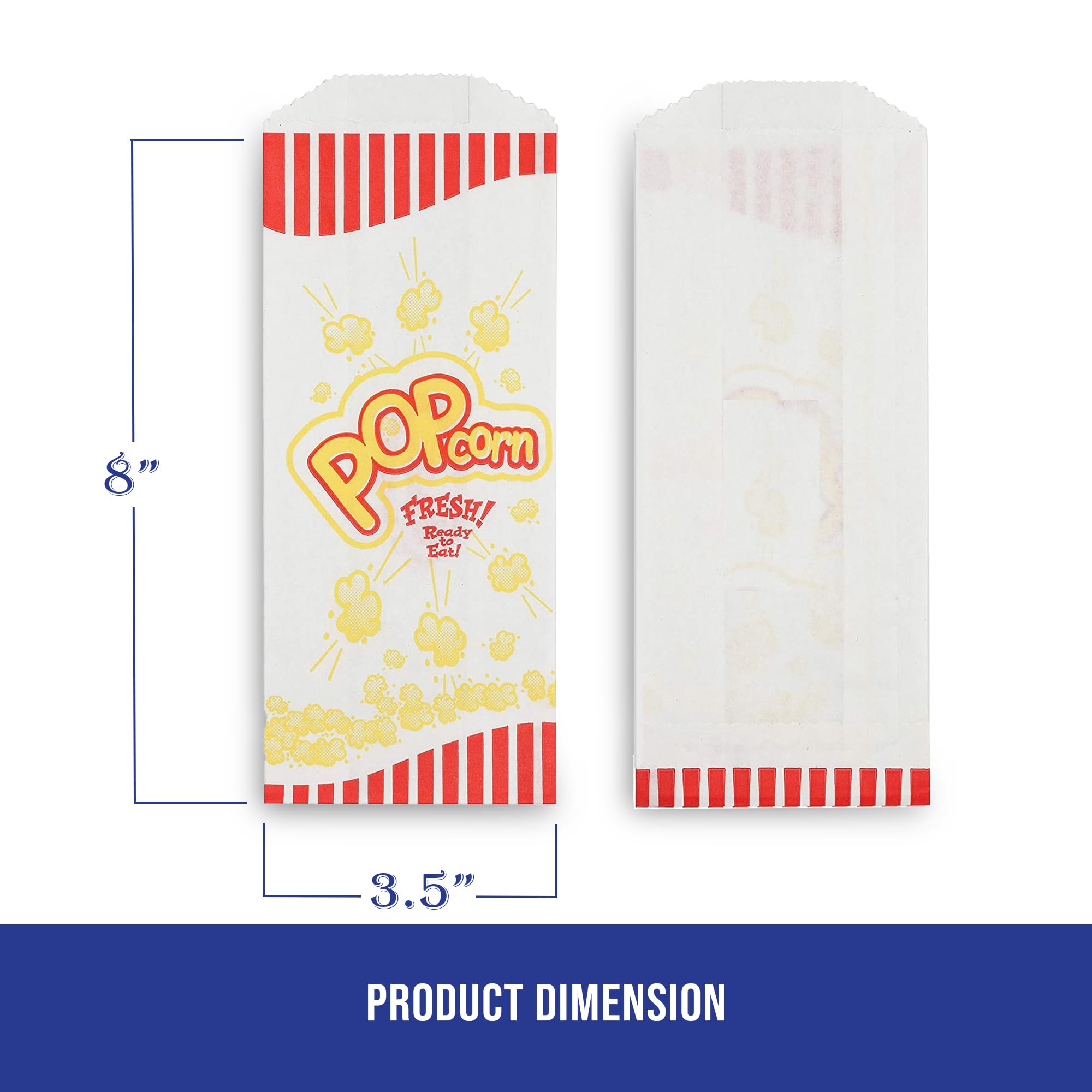 MT Products Small Popcorn Bags - 100 Pack Party Bags | Popcorn Boxes Hold 1 oz of Popcorn Each | Premium Carnival Party Supplies for To-Go Snacks and Treats | Measure 8 x 3.5 Inches