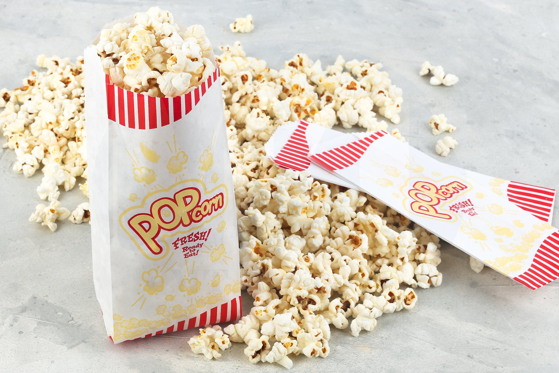 MT Products Small Popcorn Bags - 100 Pack Party Bags | Popcorn Boxes Hold 1 oz of Popcorn Each | Premium Carnival Party Supplies for To-Go Snacks and Treats | Measure 8 x 3.5 Inches