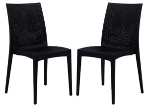 leisuremod modern weave design mace indoor/outdoor dining chair (set of 2), black