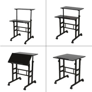 SDADI 2 Inches Carpet Wheels Mobile Desk Stand Up Height Adjustable Home Office with Standing and Seating 2 Modes for Room, Black