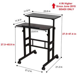 SDADI 2 Inches Carpet Wheels Mobile Desk Stand Up Height Adjustable Home Office with Standing and Seating 2 Modes for Room, Black