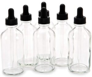 vivaplex, 6, clear, 4 oz glass bottles, with glass eye droppers