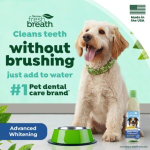 TropiClean Fresh Breath Advanced Whitening with 3D MICROGUARD | Dog Breath Water Additive | Dental Care | Dog Breath Freshener | Simple Pet Teeth Cleaning | Made in USA | 16 oz