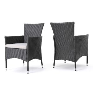 christopher knight home 346205 malta clementine outdoor wicker dining chairs (set of 2), 2-pcs set, grey