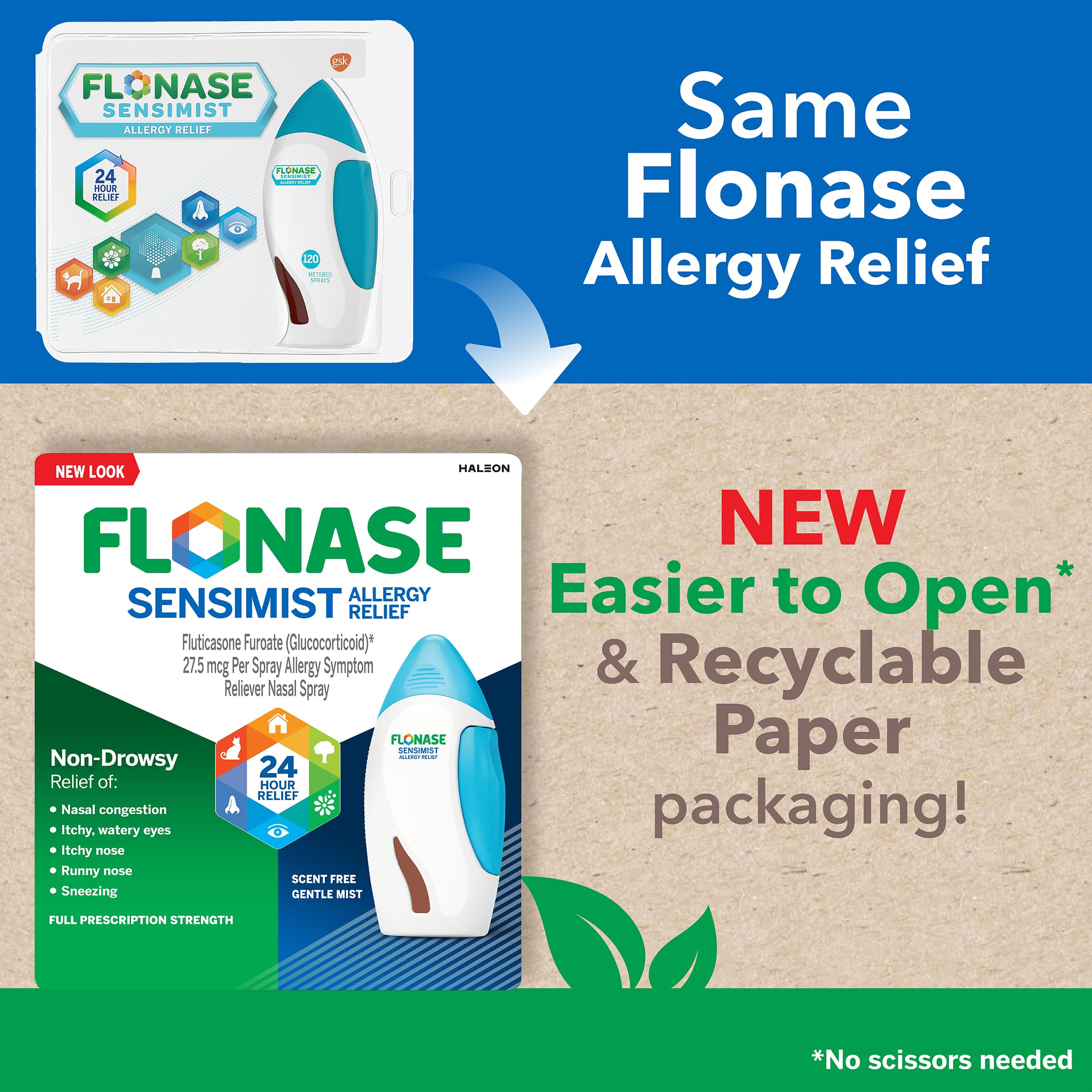 Flonase Sensimist Allergy Relief Nasal Spray for Non-Drowsy, 24-Hour Multi-Symptom Allergy Relief – 120 Sprays