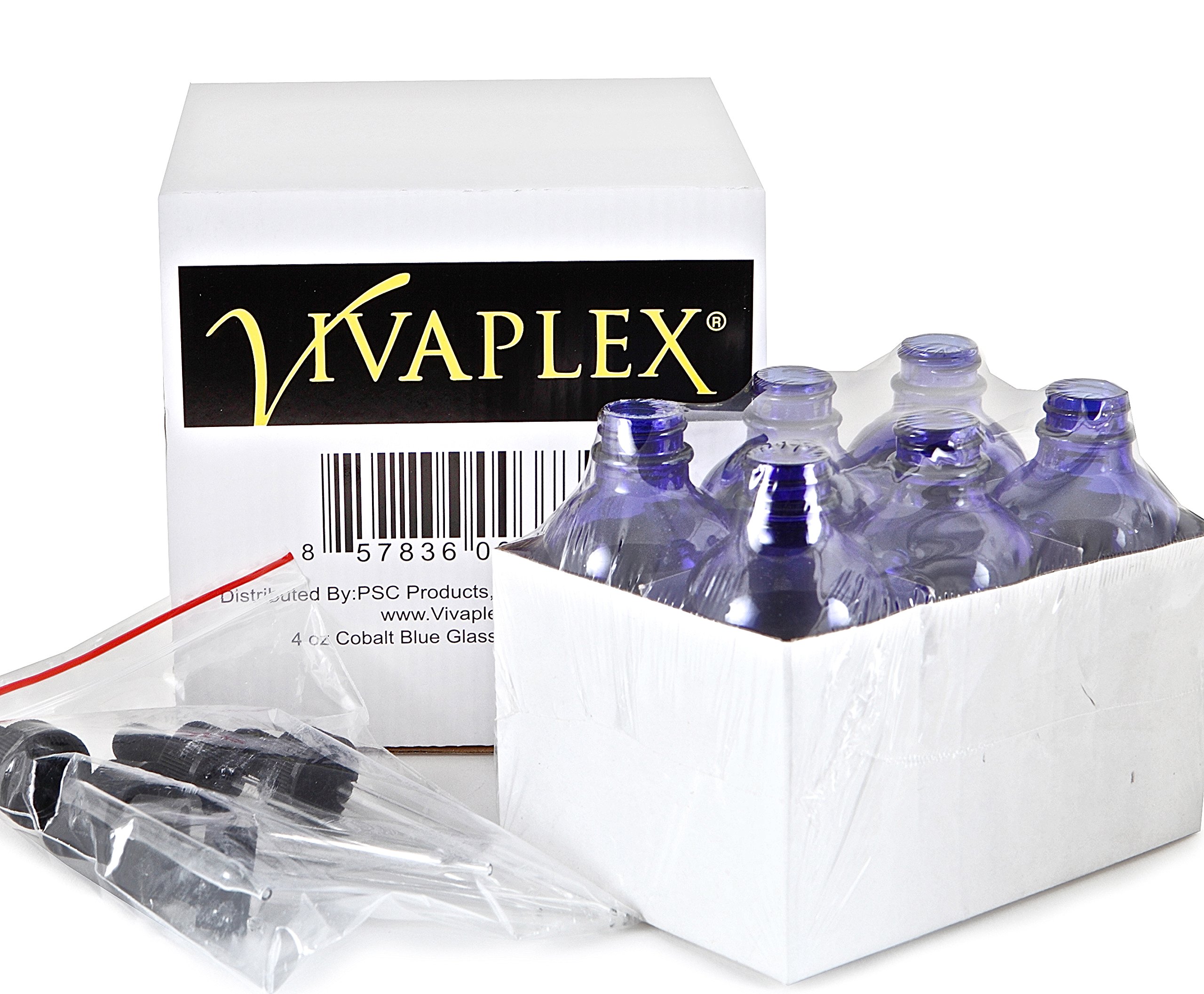 Vivaplex, 6, Cobalt Blue, 4 oz Glass Bottles, with Glass Eye Droppers