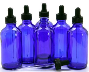 vivaplex, 6, cobalt blue, 4 oz glass bottles, with glass eye droppers