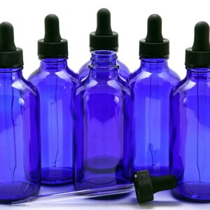 Vivaplex, 6, Cobalt Blue, 4 oz Glass Bottles, with Glass Eye Droppers