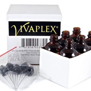 Vivaplex, 6, Amber, 4 oz Glass Bottles, with Glass Eye Droppers