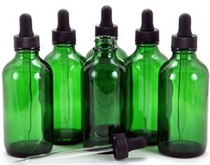 vivaplex, 6, green, 4 oz glass bottles, with glass eye droppers