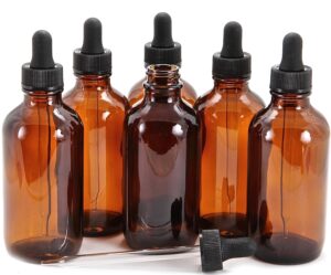 vivaplex, 6, amber, 4 oz glass bottles, with glass eye droppers