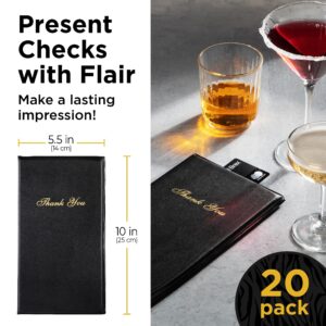 Gold Lion Gear Restaurant Check Presenters - Guest Check Card Holder with Gold Thank You Imprint - 5.5" x 10" Black 20 Pack, Standard Check Book