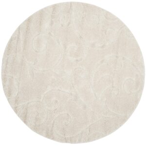 safavieh florida shag collection area rug - 5' round, creme & creme, scroll design, non-shedding & easy care, 1.2-inch thick ideal for high traffic areas in living room, bedroom (sg455-1111)