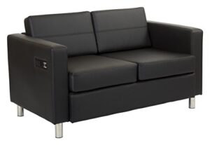 avenue•six office star atlantic vinyl loveseat with built-in dual ac and usb charging station and silver finish legs, dillon black