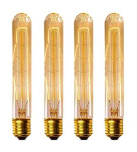 ctkcom t9/t185 40w vintage edison light bulbs e26 e27 base(4 pack)- tubular bulb nostalgic tungsten filament antique incandescent bulb golden tinted glass for industrial wall sconces pendant lighting