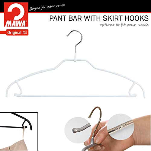 Mawa by Reston Lloyd Silhouette Ultra-Thin Series, Non-Slip Space Saving Shirt Hanger with Pant Bar & Skirt Hooks, Style 42/FTU, White