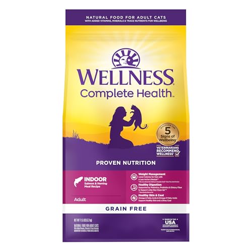 Wellness Natural Pet Food Complete Health Natural Grain Free Salmon & Herring Indoor Dry Cat Food, 11.5 Pound Bag