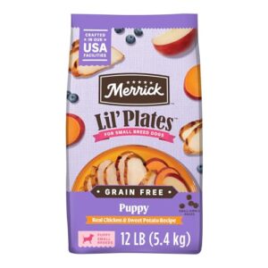 merrick lil’ plates premium grain free dry puppy food for small dogs, real chicken and sweet potato kibble - 12.0 lb. bag