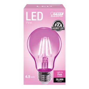 Feit Electric - A19/TPK/LED 25W Equivalent Pink Filament Dimmable Clear Glass Colored LED Light Bulb