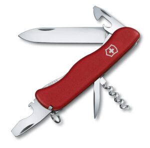 victorinox picknicker swiss army knife, 11 function swiss made pocket knife with large blade, corkscrew and bottle opener - red